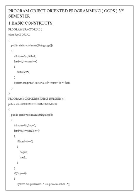 oops pract lab manual program object oriented programming oops 3 rd semester 1