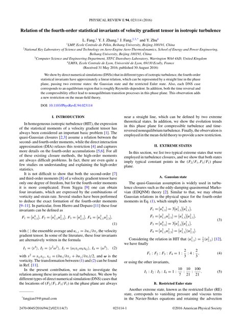 Pdf Relation Of The Fourth Order Statistical Invariants Of Velocity Gradient Tensor In