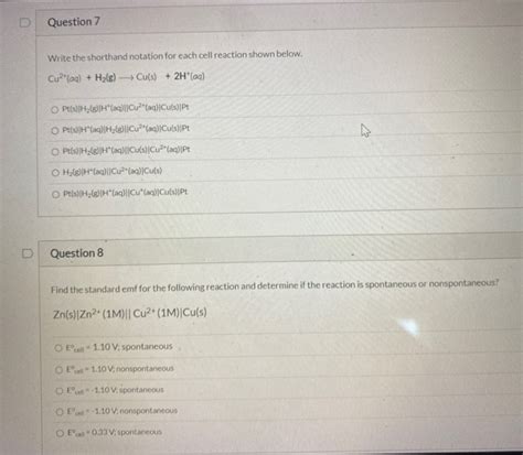 Solved Question 7 Write The Shorthand Notation For Each Cell