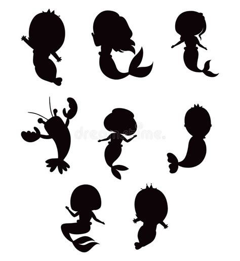 Mermaids Isolated Silhouettes Vector Stock Illustration Illustration