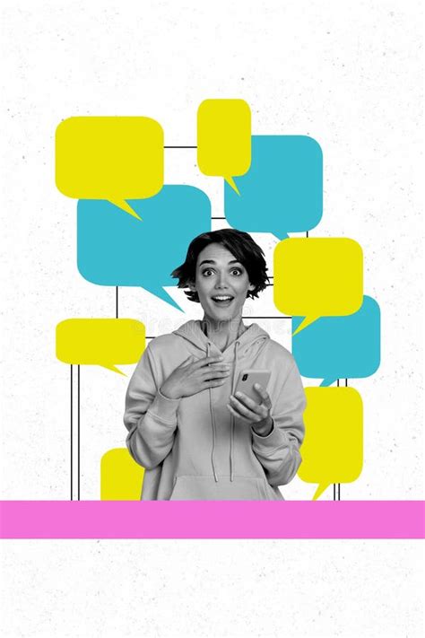 Vertical Collage Young Amazed Shocked Cheerful Girl Textboxes