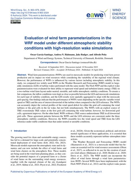Pdf Evaluation Of Wind Farm Parameterizations In The Wrf Model Under