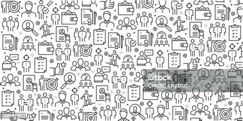 트렌디한 선형 스타일인적 자원에 대 한 디자인 서식 파일의 요소 벡터 세트 선형 아이콘으로 원활한 패턴 관련 인적 자원벡터 인적 자원에 대한 스톡 벡터 아트 및 기타 이미지