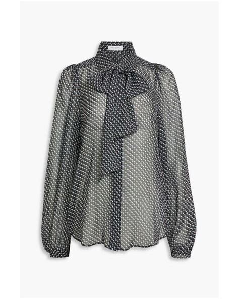 Equipment Pussy Bow Polka Dot Silk Chiffon Blouse In Blue Lyst