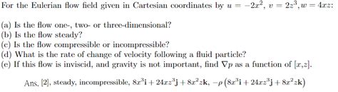 solved for the eulerian flow field given in cartesian