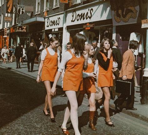 Girls Wearing Pinafores On Carnaby Street 1960s Sixties Fashion