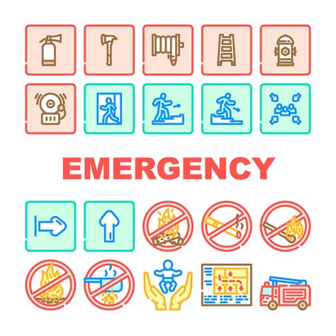 Emergency Fire Exit Safety Escape Icons Set Vector Vector Art At Vecteezy