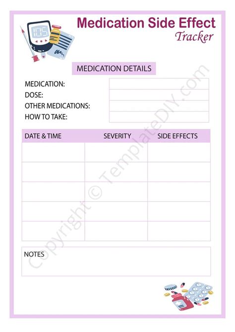 Medication Side Effect Tracker Template Chart Pdf Excel
