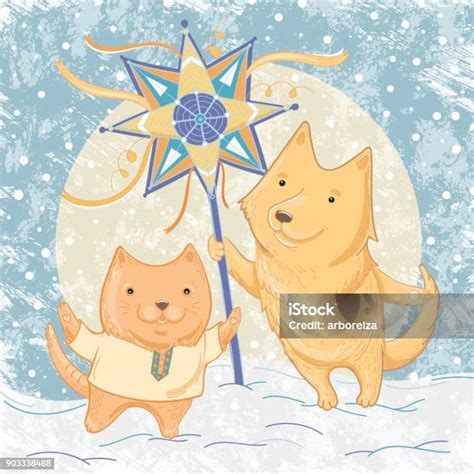 강아지와 고양이와 벡터 일러스트 레이 션의 크리스마스 캐롤 애완고양이에 대한 스톡 벡터 아트 및 기타 이미지 애완고양이 0명 1월 Istock