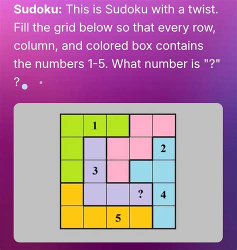 Sudoku This Is Sudoku With A Twist Fill The Grid Below So That Every Row Column And Colored Box