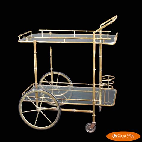 Italian Brass Faux Bamboo Bar Cart Circa Who