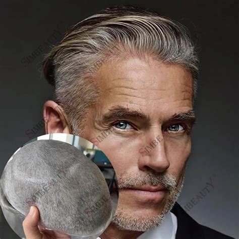 Natural 002mm Invisible Vloop Old Men Toupee 80 Density Ultra Thin