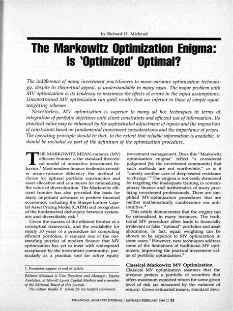 Michaud Markowitz Optimization Pdf