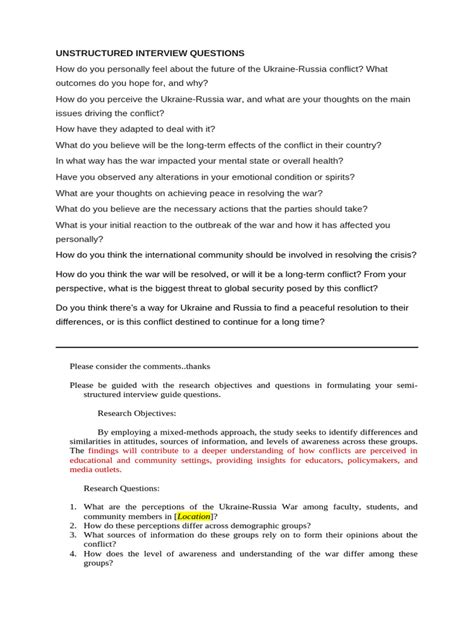 Qualitative Questionnaire Semi Structured Interview Guide Questions Pdf Thought Perception