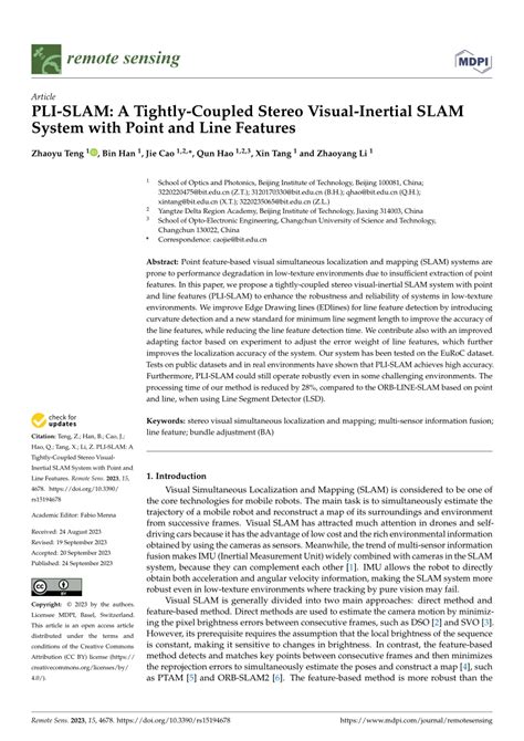 Pdf Pli Slam A Tightly Coupled Stereo Visual Inertial Slam System