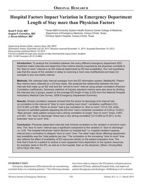 Pdf Hospital Factors Impact Variation In Emergency Department Length