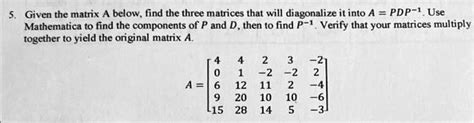 SOLVED Given The Matrix A Below Find The Three Matrices That Will Diagonalize It Into A PDP