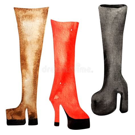 High Boots With Heels Watercolor Set Elements Illustration Stock Photo