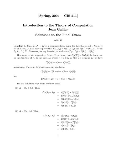 6 Problems On Theory Of Computation Final Exam Cis 511 Docsity