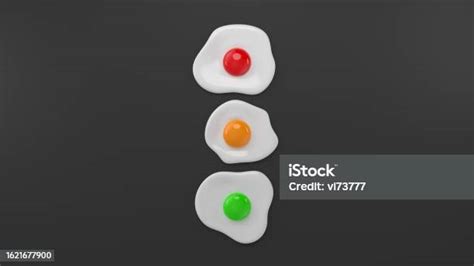 검은 배경에 계란 후라이로 만든 신호등 3d 렌더링 개념입니다 3차원 형태에 대한 스톡 사진 및 기타 이미지 3차원 형태 건강한 식생활 격언 Istock