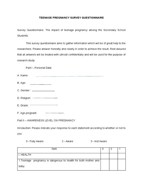 Teenage Pregnancy Survey Questionnair 12 Pdf Teenage Pregnancy