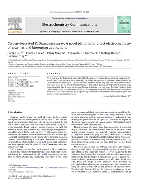 Pdf Carbon Decorated Zno Nanowire Array A Novel Platform For Direct Electrochemistry Of