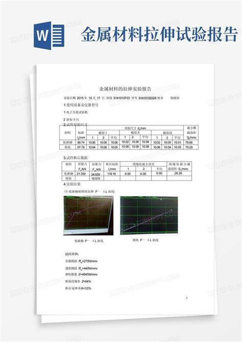 金属材料的拉伸实验报告 1 Word模板下载 编号lbgzzjng 熊猫办公
