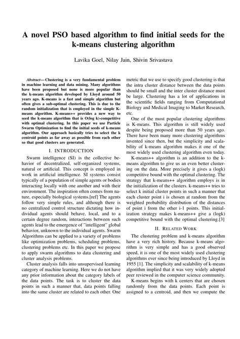 Pdf A Novel Pso Based Algorithm To Find Initial Seeds For The K Means