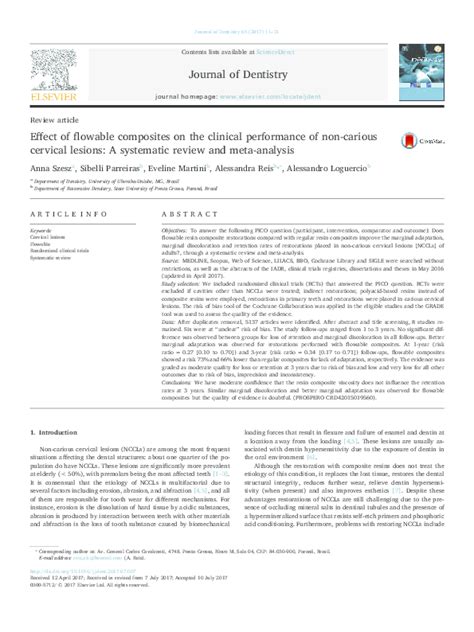 Pdf Effect Of Flowable Composites On The Clinical Performance Of Non Carious Cervical Lesions