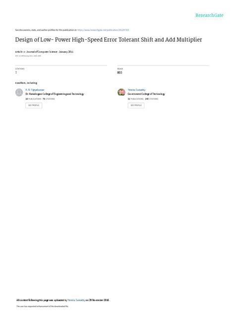 Design Of Low Power High Speed Error Tolerant Shift And Add Multiplier Pdf Computer