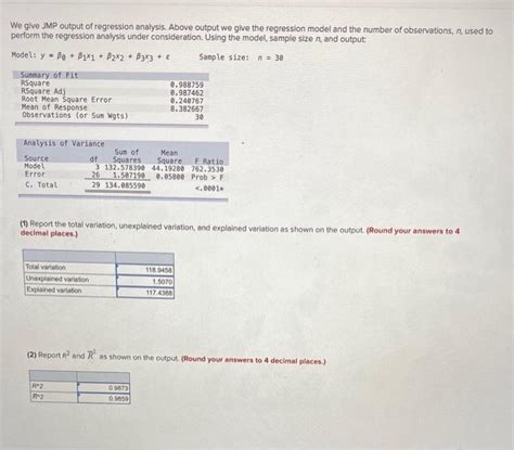 solved we give jmp output of regression analysis above