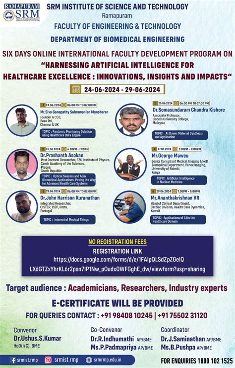 Online Fdp On Ai For Healthcare Excellence Srm Institute Of Science And Technology Ramapuram