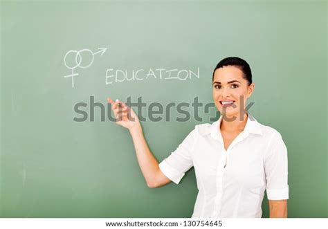 Female Teacher Pointing Sex Education Written Stock Photo 130754645 Shutterstock