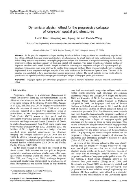 Pdf Dynamic Analysis Method For The Progressive Collapse Of Long Span