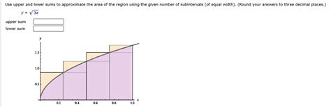 solved use upper and lower sums to approximate the area of the region