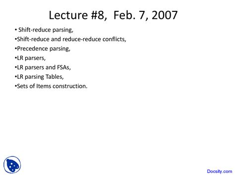 Shift Reduce Parsing Compiler Design Lecture Slides Docsity
