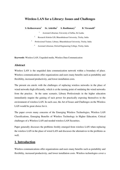 PDF Wireless LAN For A Library Issues And Challenges