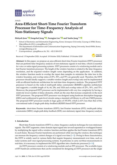 pdf area efficient short time fourier transform processor for time frequency analysis of non
