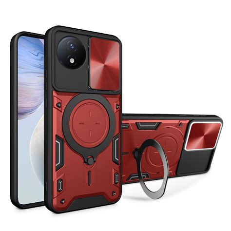 For Vivo Y Global Cd Texture Sliding Camshield Magnetic Holder Phone Case Red Alexnld Com