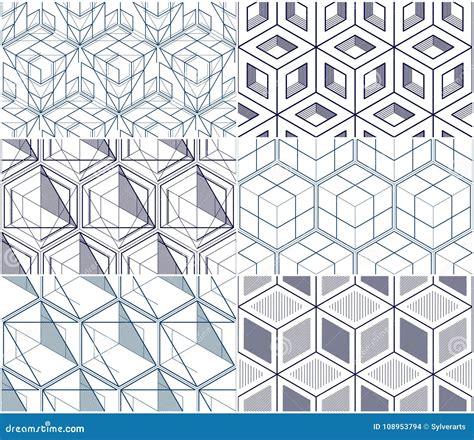 Geometric Cubes Abstract Seamless Patterns Set D Vector Backgrounds Collection Technology