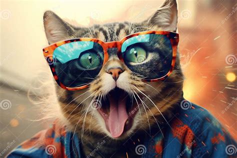 Meme Art Concept With Cat Wearing Sunglasses And Cardigan Stock Image