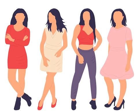 Mujeres En Vector Aislado De Estilo Plano Vector Premium