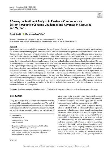 A Survey On Sentiment Analysis In Persian A Comprehensive System Perspective Covering