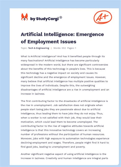 Artificial Intelligence Emergence Of Employment Issues Free Essay Example