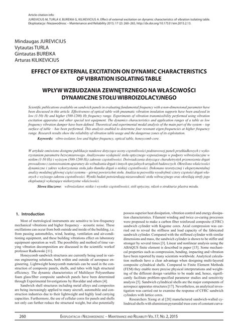 Pdf Effect Of External Excitation On Dynamic Characteristics Of Vibration Isolating Table