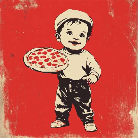 피자를 들고 있는 즐거운 이탈리아 갱 아기의 미니멀리스트 클립 아트