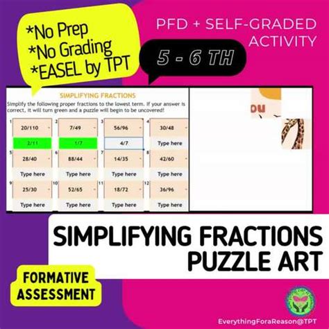 Simplifying Fractions Self Graded Activity With A Puzzle Pdf Easel