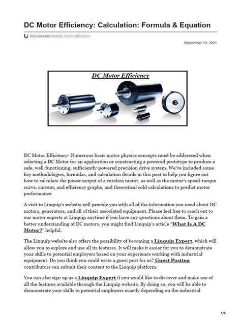 Dc Motor Efficiency Calculation Formula Amp Equation Pdf Electric Motor Power Physics