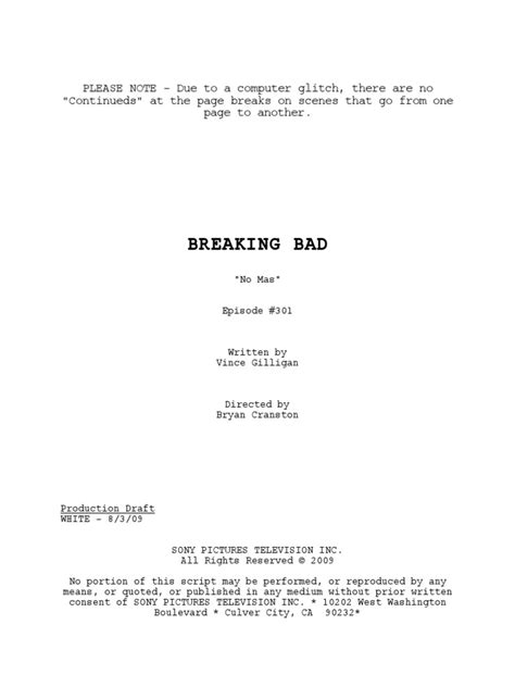 Breaking Bad Script 3x01 No Más Pdf Business