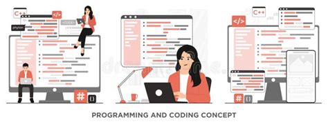 Flat Vector Programming And Coding Concept Illustration Stock Vector